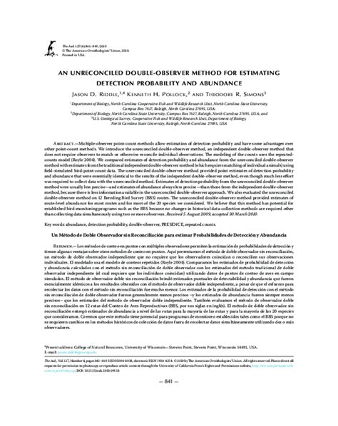Pdf An Unreconciled Double Observer Method For Estimating Detection