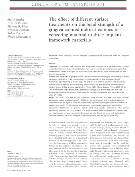 Pdf The Effect Of Different Surface Treatments On The Bond Strength Of A Gingiva Colored