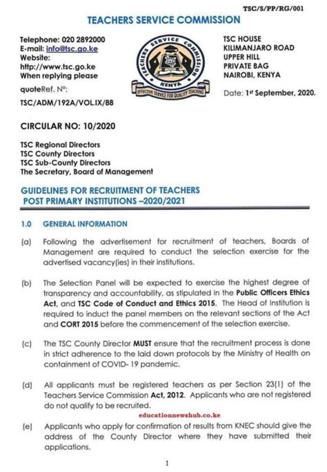 Tsc 2020 2021 Recruitment Guidelines For Secondary School Teachers