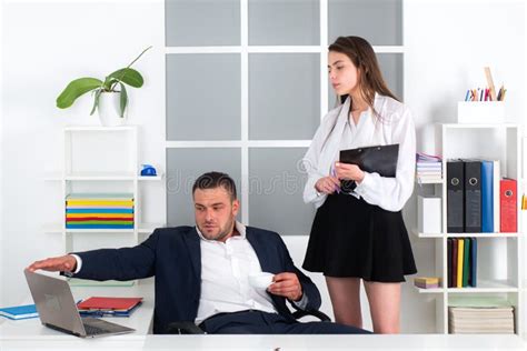 Young Secretary And Boss Young Businessman Showing Lady Boss Business