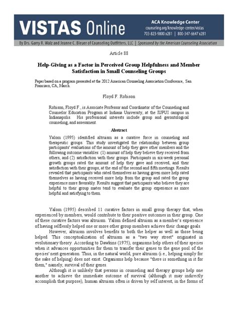 Help Giving As A Factor In Perceived Group Helpfulness And Member