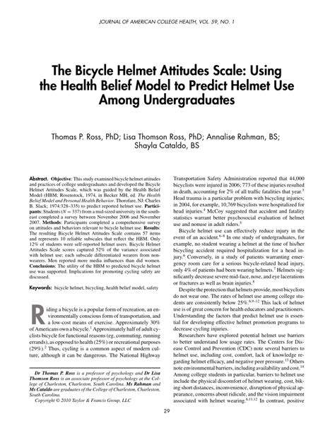 Pdf The Bicycle Helmet Attitudes Scale Using The Health Belief Model To Predict Helmet Use