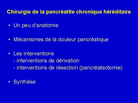 Chirurgie De La Pancratite Chronique Hrditaire Un Peu