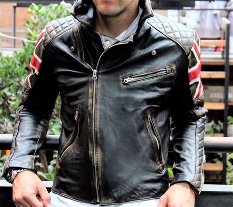 Mens Biker Quilted Vintage Motorcycle Distressed Brown Cafe Racer