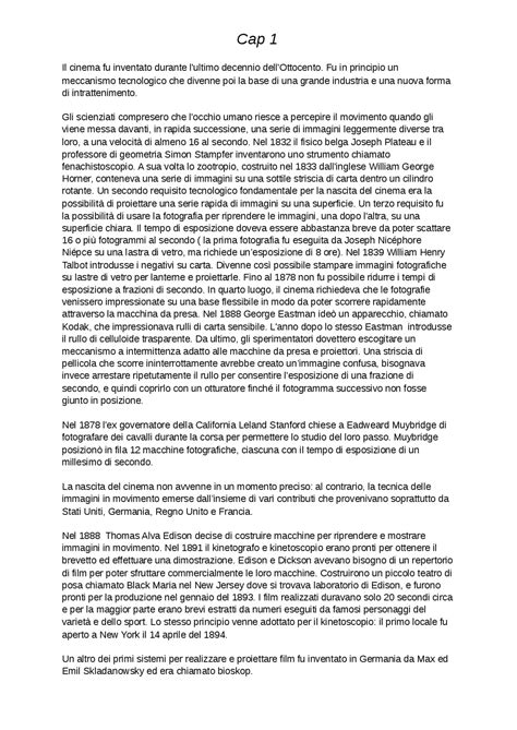 Riassunto Cap 1 Cinema Docsity