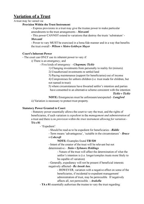 Variation And Extinguishment Of Trust Variation Of A Trust A Trust