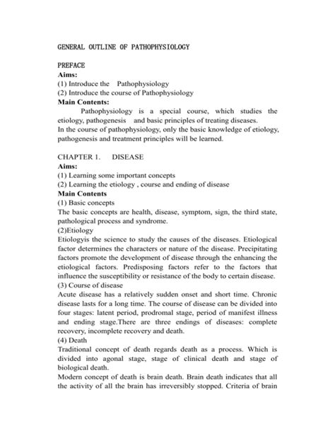 General Outline 0f Pathophysiology