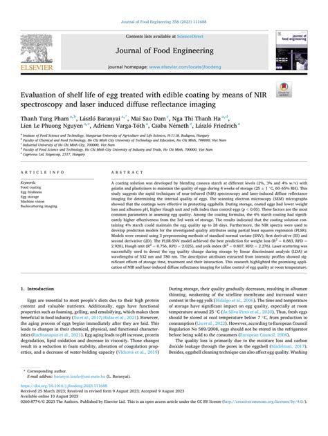 PDF Evaluation Of Shelf Life Of Egg Treated With Edible Coating By Means Of NIR Spectroscopy