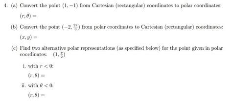 solved 4 a convert the point 1 1 from cartesian
