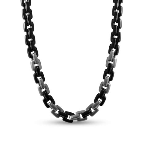 Squared Link Chain Necklace In Stainless Steel With Black Ion Plate 24 Zales