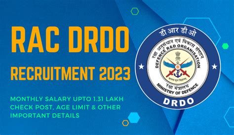 Rac Drdo Recruitment 2023 Monthly Salary Upto 131 Lakh Check Post