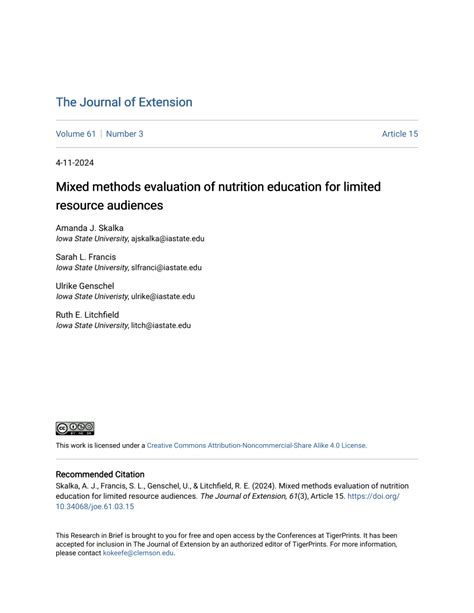 Pdf Mixed Methods Evaluation Of Nutrition Education For Limited Resource Audiences