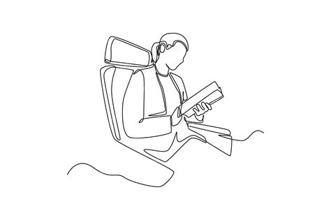 Une Seule Ligne Dessinant Une Femme Heureuse Sur Des Sièges Voyageant