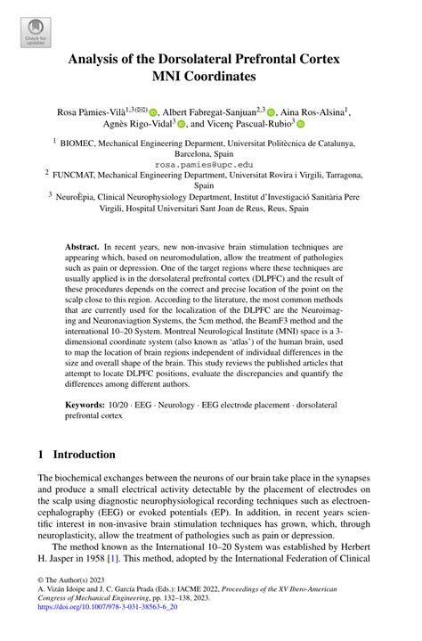 Pdf Analysis Of The Dorsolateral Prefrontal Cortex Mni Coordinates