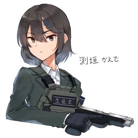 Safebooru 1girl Bangs Black Gloves Black Hair Brown Eyes Closed Mouth