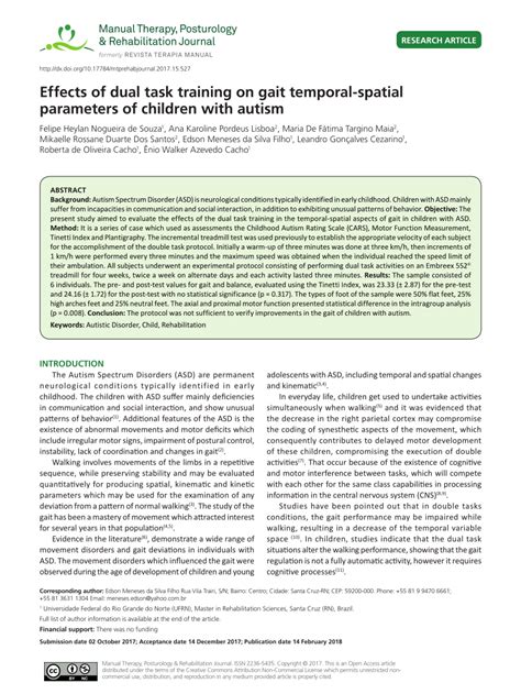 Pdf Effects Of Dual Task Training On Gait Temporal Spatial Parameters