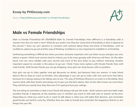 Male Vs Female Friendships 400 Words
