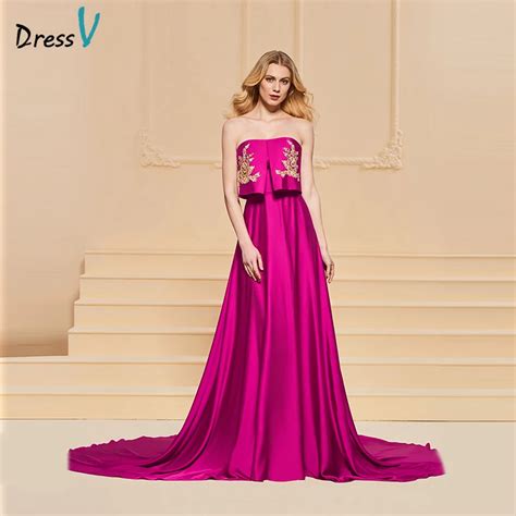 Dressv Fuchsia Evening Dress Strapless A Line Appliques Sleeveless