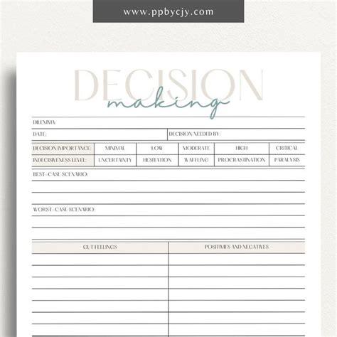 Decision Making Sheet Printable Template Organize Choices And Find