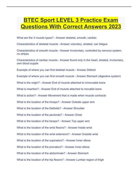 BTEC Sport LEVEL 3 Practice Exam Questions With Correct Answers 2023 BTEC Stuvia US
