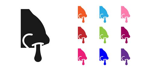 흰색 배경에 격리 된 검은 콧물 아이콘 비염 증상 치료 코와 재채기 비강 질환 다채로운 아이콘을 설정합니다 벡터 감기와 독감에 대한 스톡 벡터 아트 및 기타 이미지 Istock