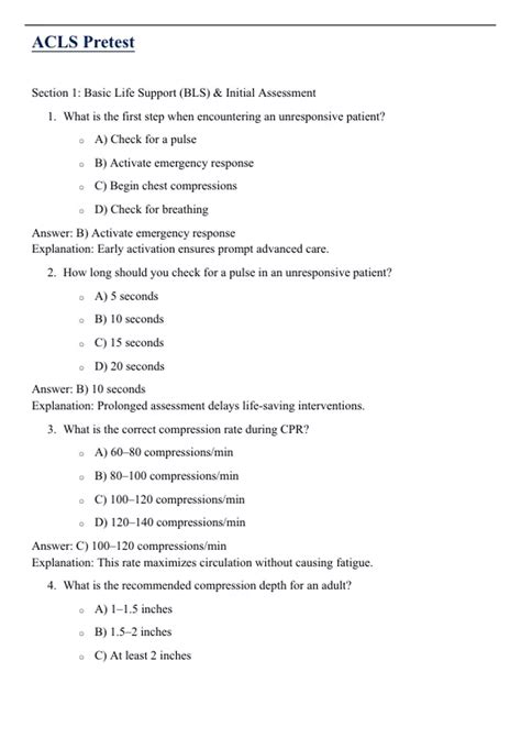 Acls Pre Test Updated 2025 Complete Questions And Answers Solved 100 Correct Acls Stuvia Us
