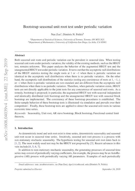 pdf bootstrap seasonal unit root test under periodic variation