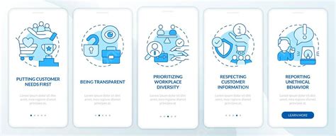 Blue Onboarding Mobile App Screen Promotes Ethical Customer Dealings