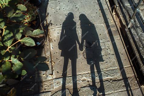 Closeup Of Two Peoples Shadows Cast On The Ground One Holding Hands