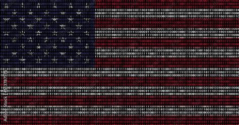 USA Flag Superimposed On Duplicate Computer Code That Permeates Each Other The Matrix Like