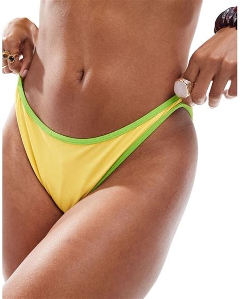 Asos Dani Contrast Binding Rib Ibiza Cheeky Bikini Bottom Lyst