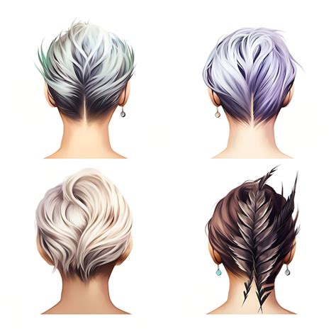 Premium Ai Image Watercolor Set Of Sleek Pixie Cut Hairstyle