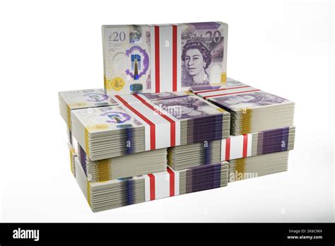 Pile Piles Of Uk Money Stack Stacks Of British Polymer £20 Notes Bundle