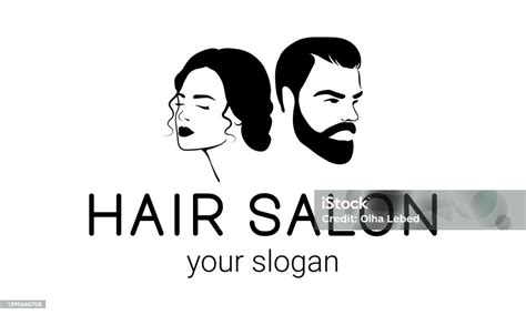 남성과 여성의 얼굴의 실루엣으로 미용실 로고 디자인 미용사 아이콘입니다 흰색 배경에 남자와 여자 벡터 일러스트레이션 N 남자에 대한 스톡 벡터 아트 및 기타 이미지 Istock