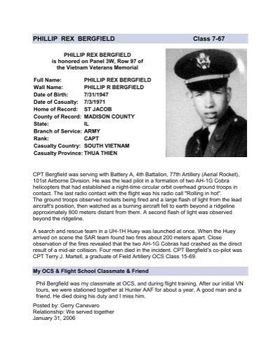 CPT Phillip Rex Bergfield Field Artillery OCS Alumni Chapter