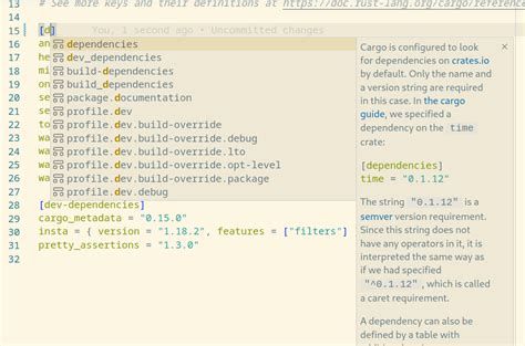 Visual Studio Code Plugin With Autocomplete For Cargo Manifest Help