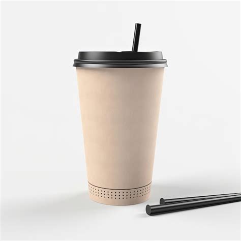 Premium Photo A Realistic Mockup Of A Paper Cup With Lid And Straw