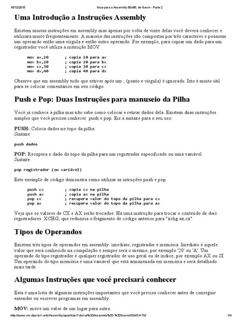 Guia Para O Assembly 80x86 De Gavin Parte 2 Pdf Linguagem Assembly Byte