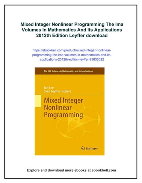 Mixed Integer Nonlinear Programming The Ima Volumes In Mathematics And Its Applications 2012th