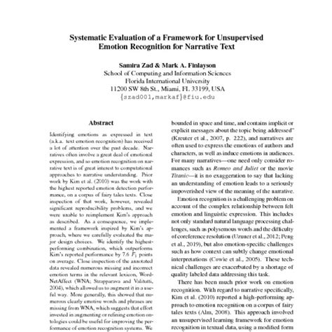 systematic evaluation of a framework for unsupervised emotion