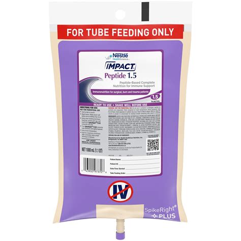 Nestle Impact Peptide 1 5 Tube Feeding Formula Unflavored 33 8 Oz Bag 6