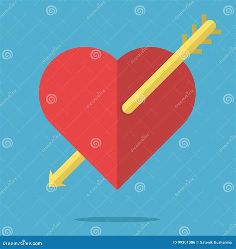 Red Heart Pierced With By Arrow Crosswise Vector Heart With Arrow 228592411