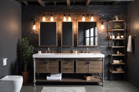 Premium Photo Urban Loft Exposed Pipe Bathroom Vanity With Edison Bulbs