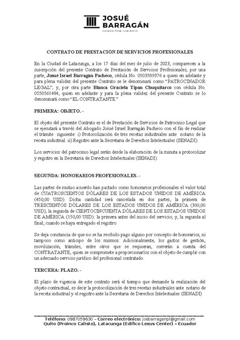 Contrato Secreto Industrial CONTRATO DE PRESTACIÓN DE SERVICIOS