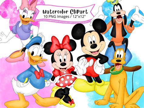 Mickey Mouse And Friends Watercolor Clipart Cartoon Png Digital