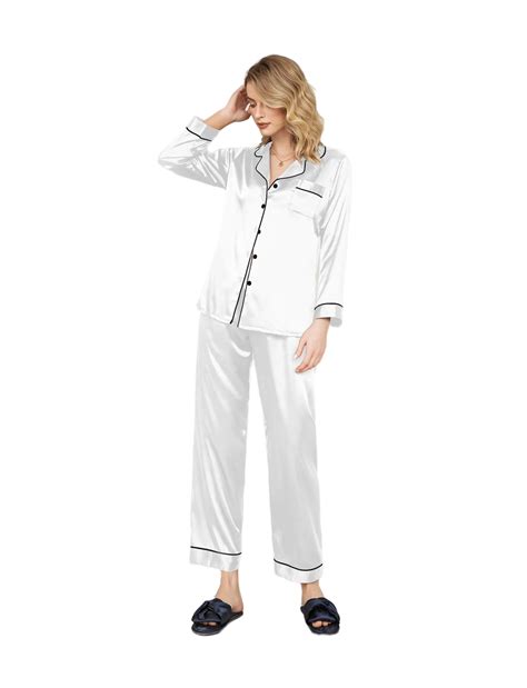 Kissgal Womens Satin Pajamas Set Silk Long Sleeve Sleepwear Soft Pj