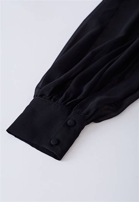Fluttering Ruffle Semi Sheer Crop Top In Black Retro Indie And Unique Fashion