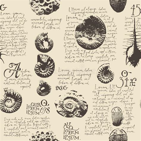 Seamless Pattern With Ancient Ammonite Shells And Trilobites Stock