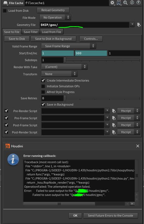 Save To Disk File Cache Error General Houdini Questions Od Forum