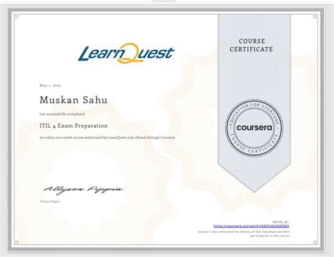 Muskan Sahu On Linkedin Completed Itil 4 Exam Preparation Certification Coursera Birlasoft